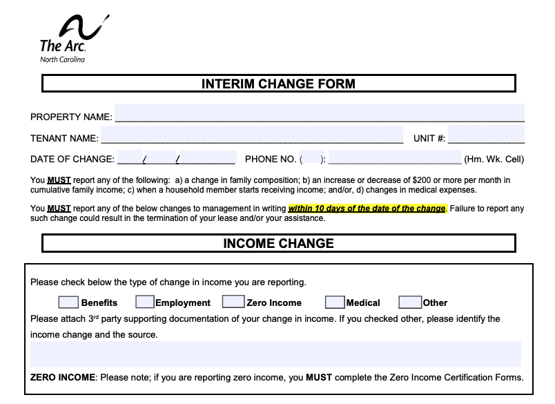 Interim Change Form - The Arc of NC
